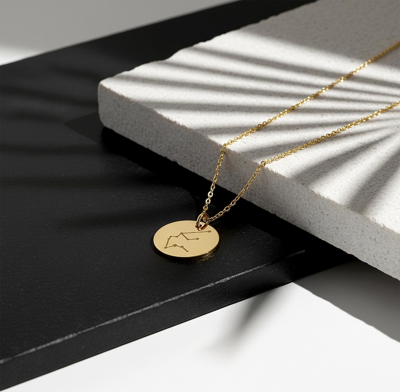 14K Solid Gold Constellation Necklace, Personalized Star Sign Zodiac ...