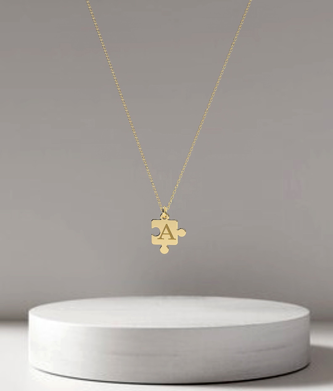 14k Real Gold Custom Puzzle Necklace, Personalized Puzzle Piece ...