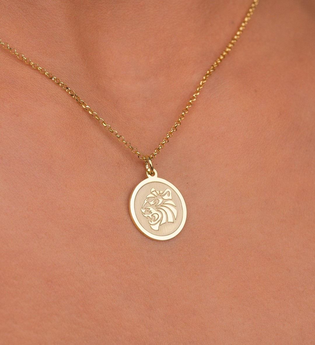 14k Solid Gold Tiger Necklace Personalized Tiger Pendant Dainty Tiger ...