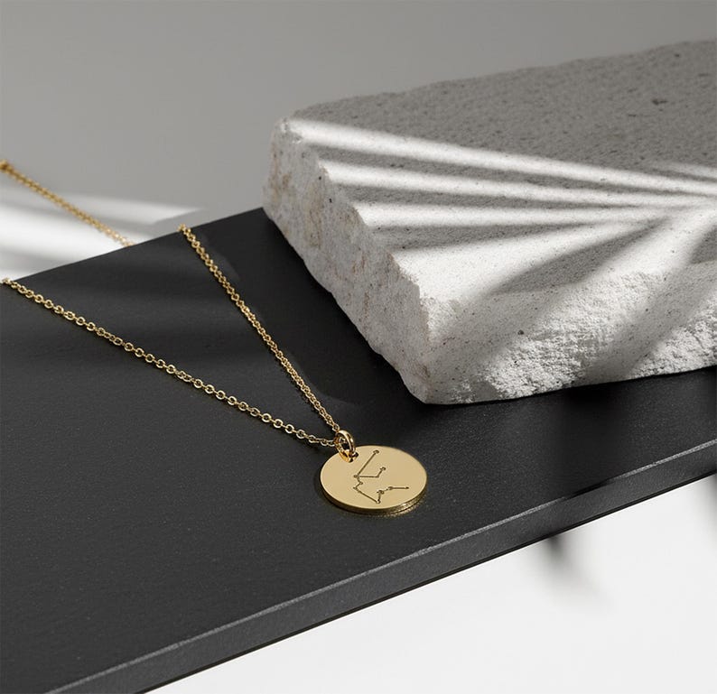 14K Solid Gold Constellation Necklace, Personalized Star Sign Zodiac ...