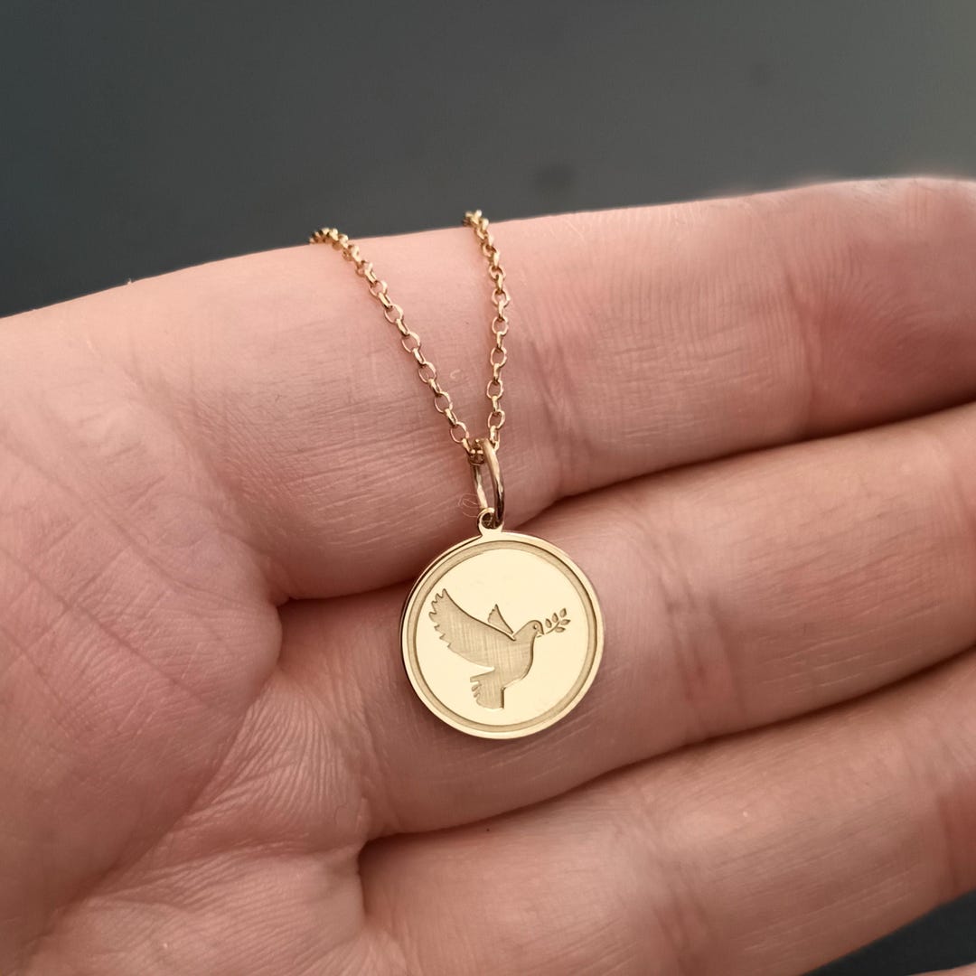 14k Solid Gold Dove Necklace , Solid Gold Chain Holy Spirit Necklace ...