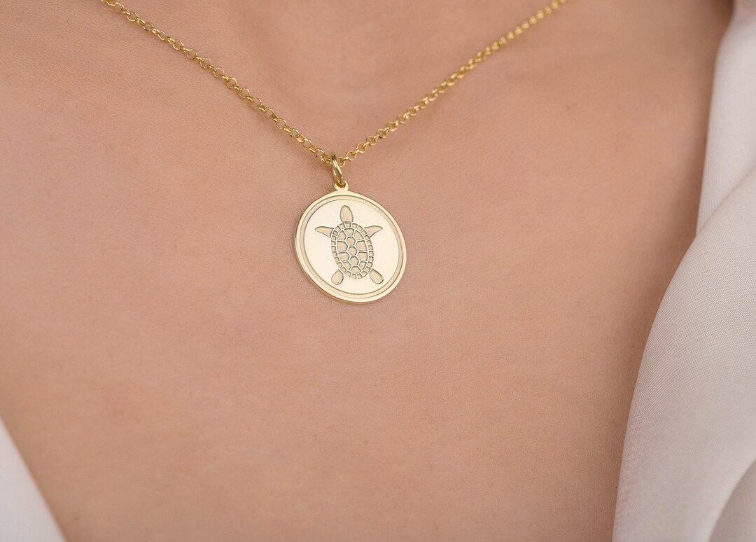 Real 14k Solid Gold Turtle Necklace, Personalised Turtle Pendant ...