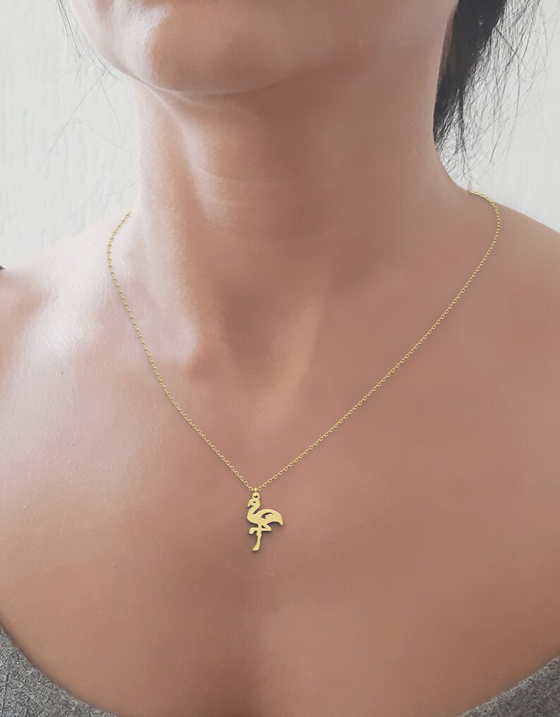 14k Solid Gold Flamingo Necklace 14k Gold Chain Minimal - Etsy