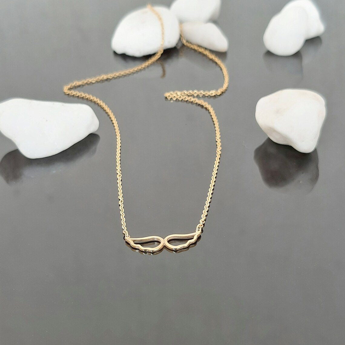 Minimal Angel Wings Necklace in Solid Gold 14k Solid Gold - Etsy
