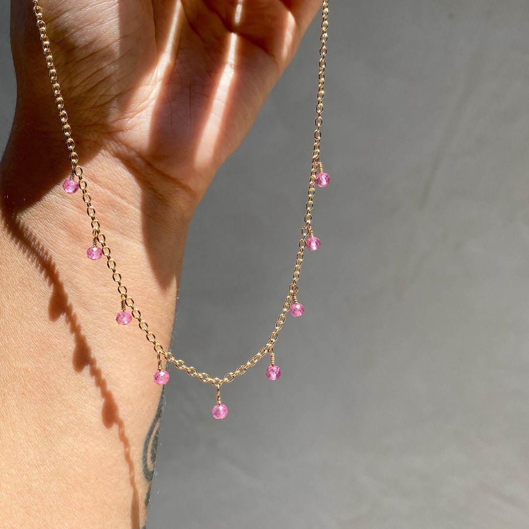 Barbie 14k Gold Fill Dangle Choker Pink Topaz Droplet Choker Dainty ...