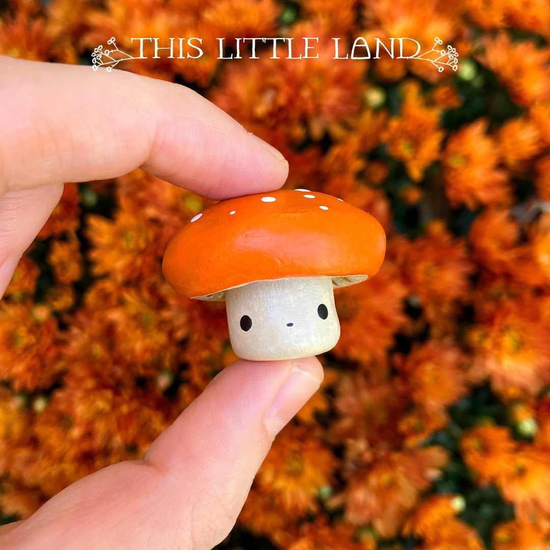 Little Mushroom Desk Buddy | Orange | Mushroom Figurine | Clay Mushroom ...