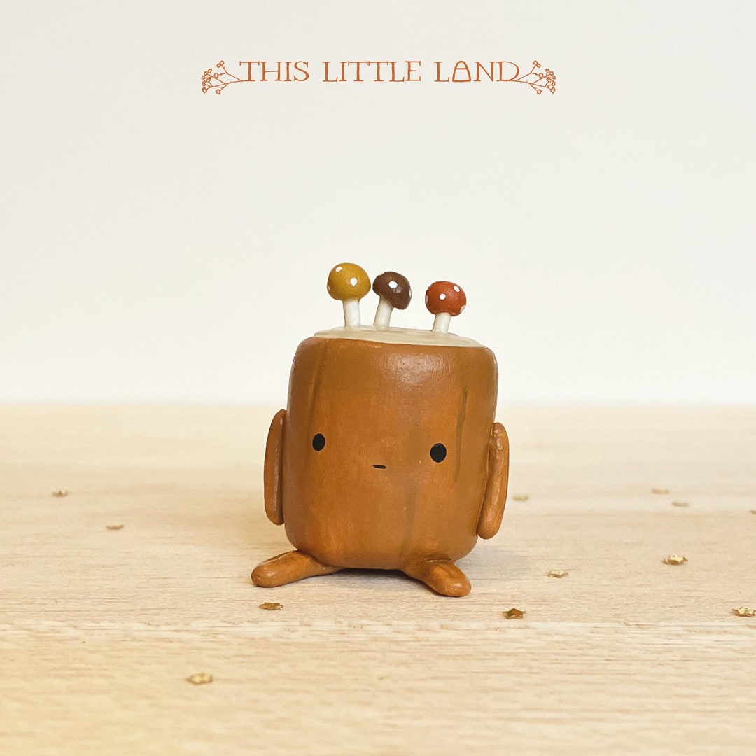 Little Tree Stump Desk Buddy With Mushrooms Figurine Clay Log Miniature ...