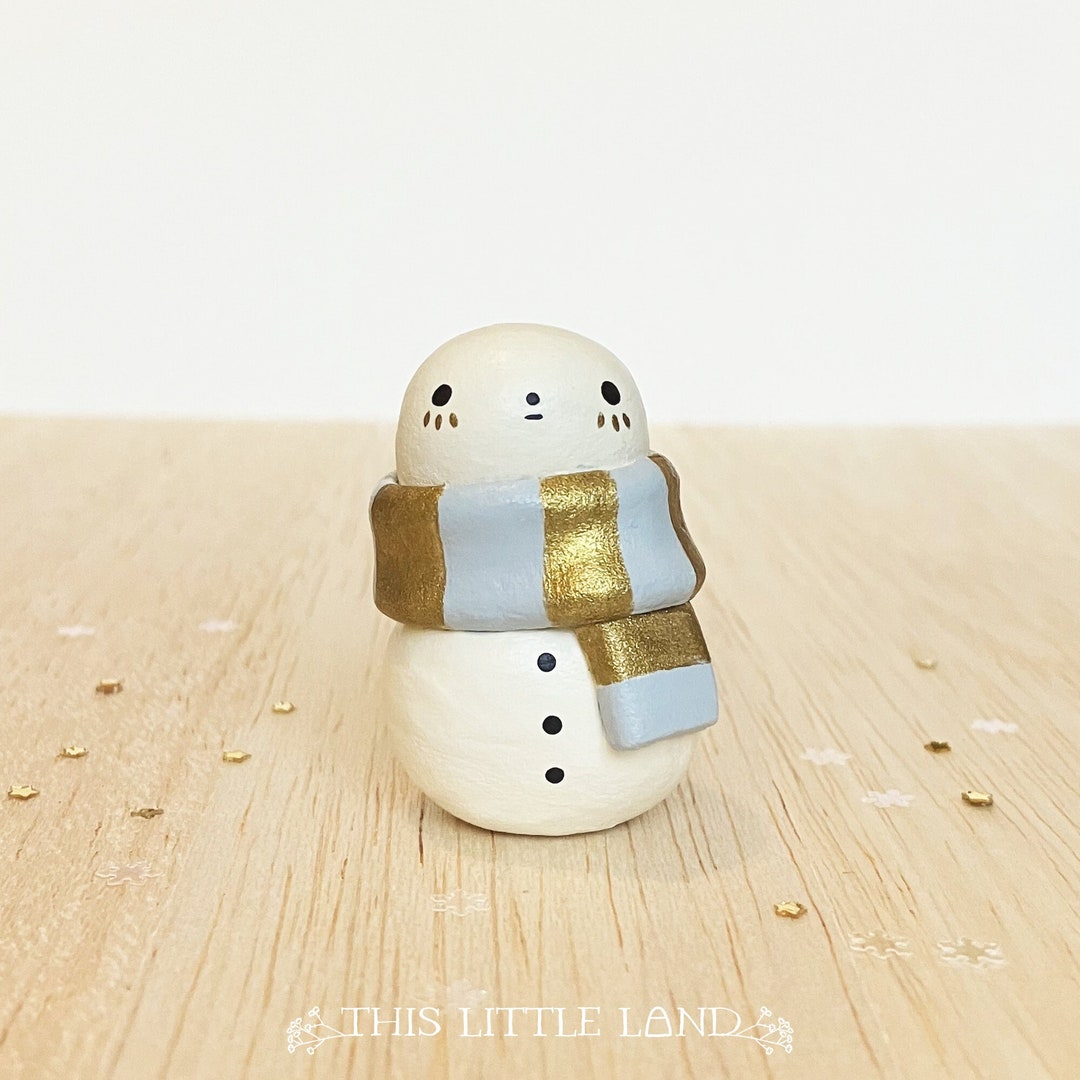 Little Snowman Desk Buddy | Gray & Gold | Snowman Figurine | Clay ...