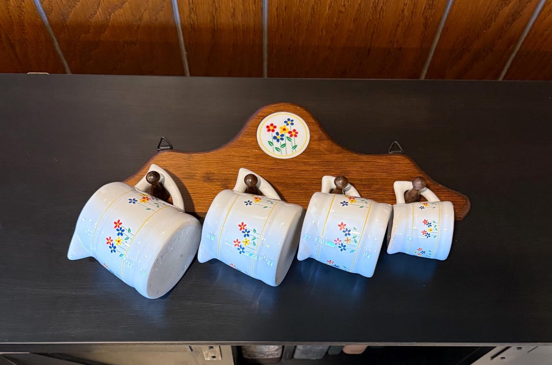 Vintage Ceramic Pitcher Shaped Primary Color Flower Measuring Cups With ...