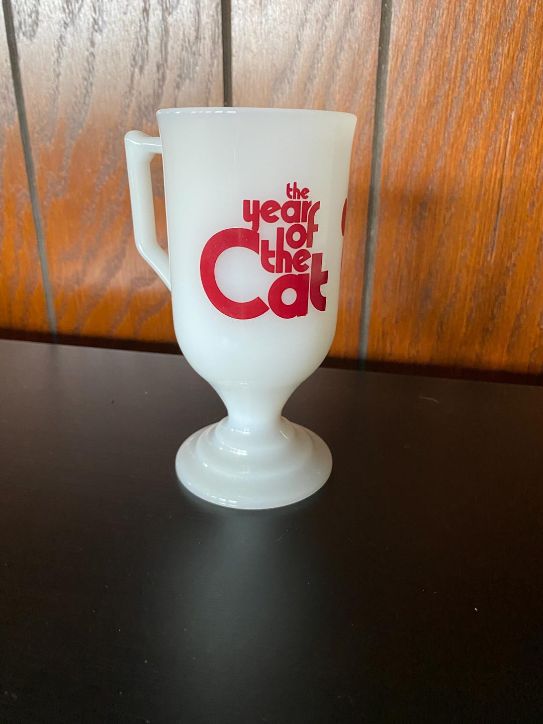 The Year of the Cat Milk Glass Pedestal Mug - Etsy