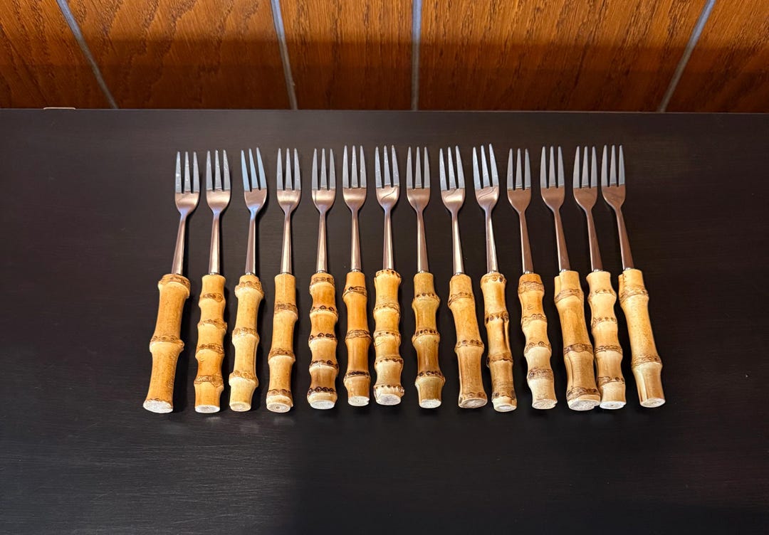 Set of 14 Bamboo Handle Appetizer Forks - Etsy