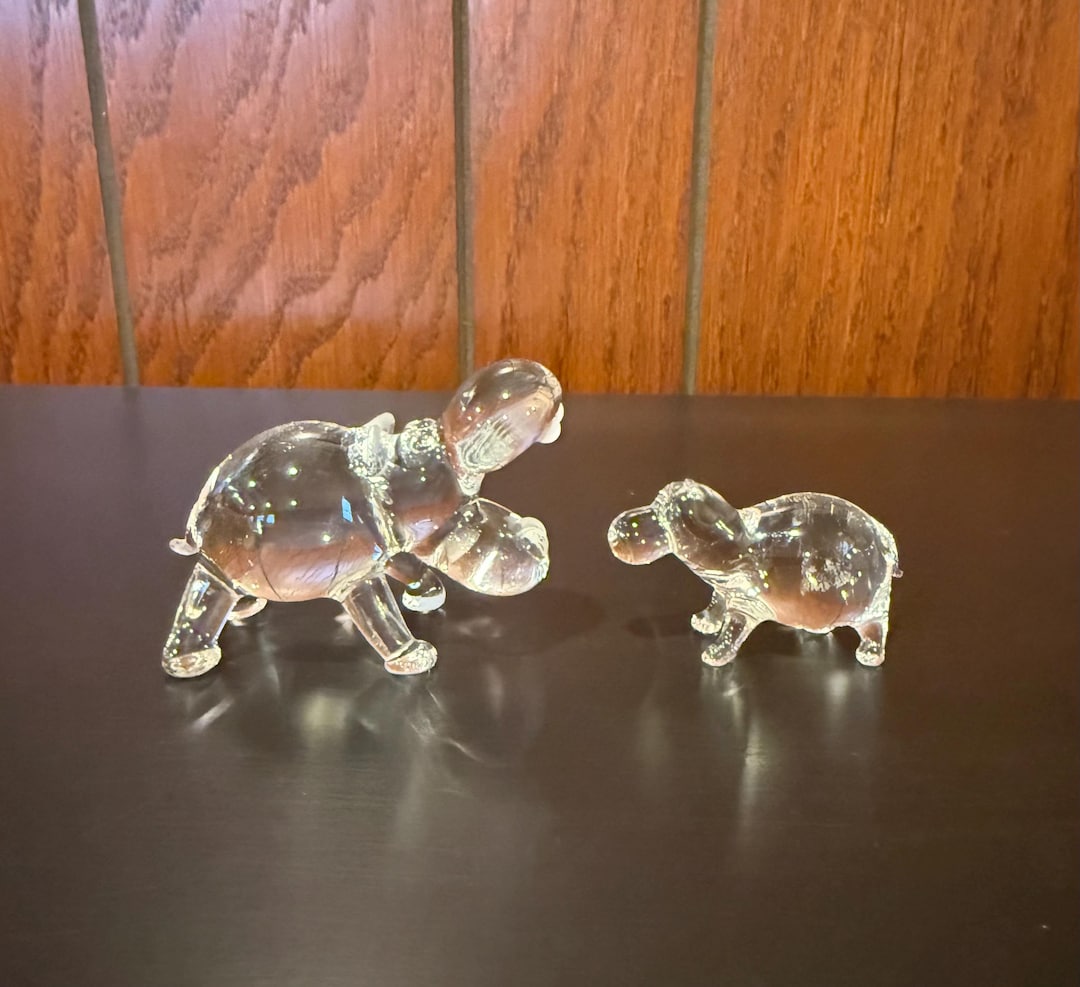 Set of 2 Miniature Glass Hippopotamus Figurines - Etsy