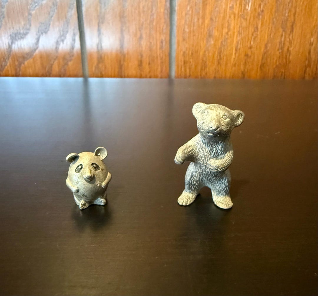 2 Vintage Pewter Miniatures - Mouse and Bear - Etsy