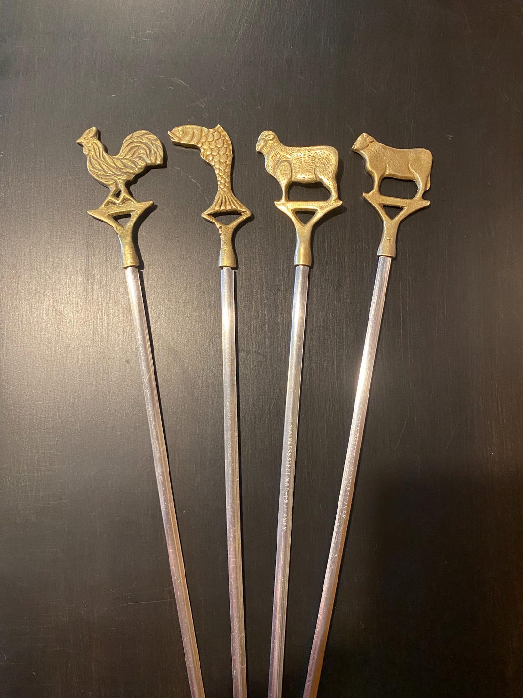 Set of 4 Brass and Stainless Animal Shaped Skewers Made in Turkey - Etsy