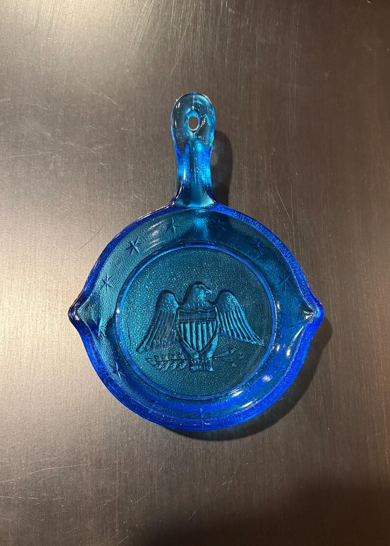 Vintage Blue Glass Bicentennial Skillet Frying Pan With American Eagle ...