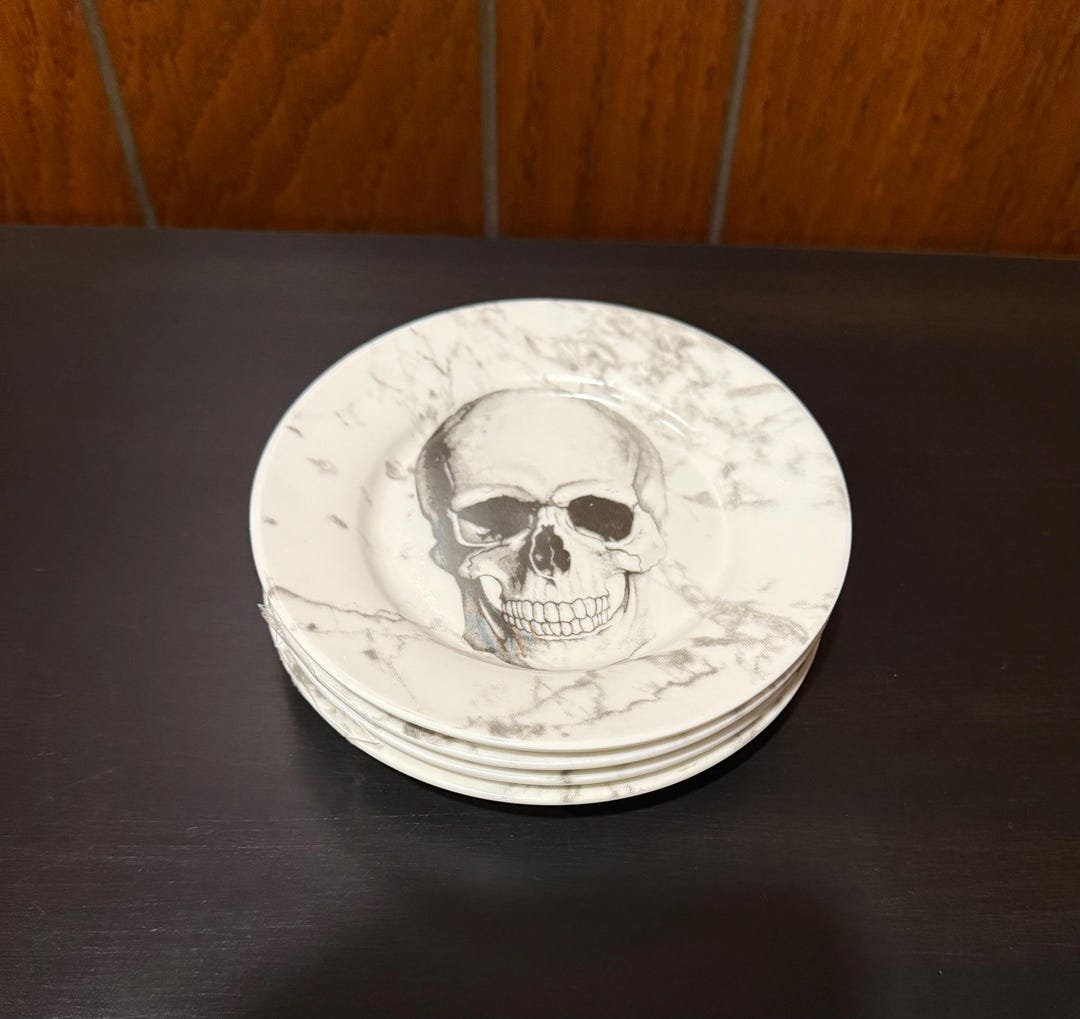 Set of 4 Ciroa Wicked Porcelain Marble Skull Plates - 6 Inch - Etsy