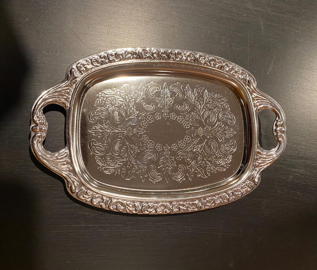 Set of 6 Small Silver Etched Trays With Handles - Made in Hong Kong 6 3 ...