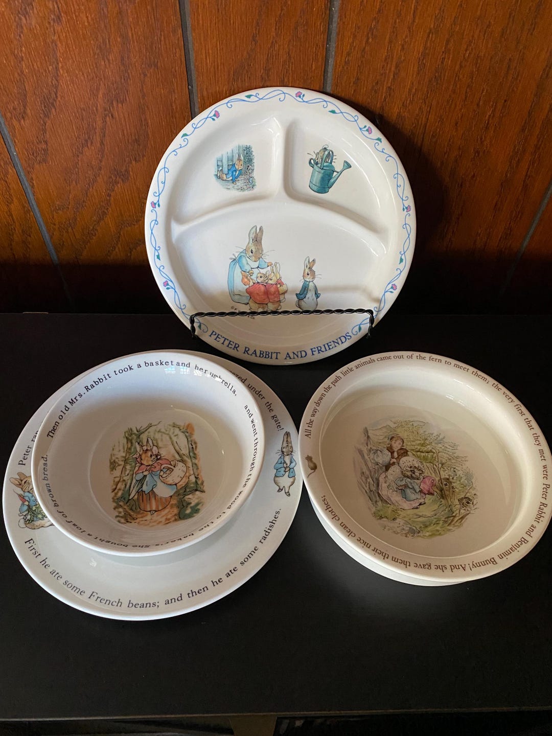 4 Piece Set Beatrix Potter Peter Rabbit Plates and Bowls Wedgwood and ...