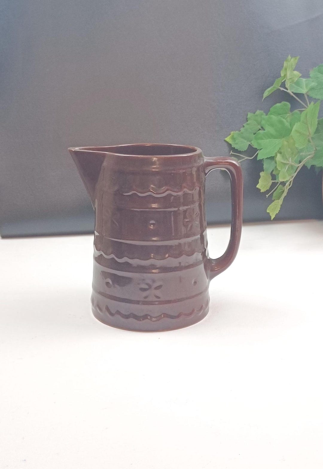 Daisy & Dot Pitcher MCM Marcrest Brown Stoneware USA - Etsy