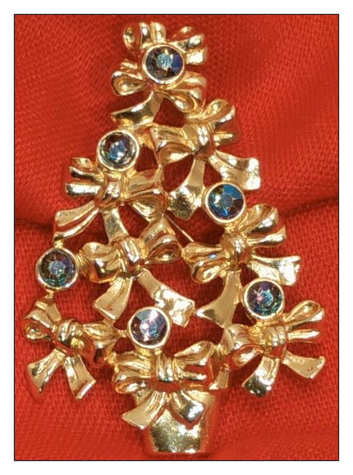 MCM AVON Ribbons/bows Christmas Tree Brooch Pin Gold Tone AB ...