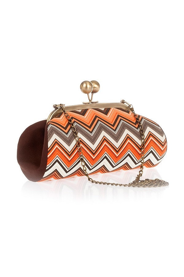 Orange Chevron Clutch Purse, Clutch with Strap, Kiss lock purse, Earth ...