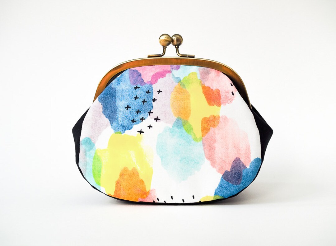 Colorful Minimalistic Large Coin Purse, Kiss Lock Clutch Purse, Change ...