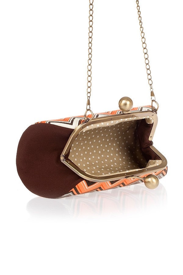 Orange Chevron Clutch Purse, Clutch with Strap, Kiss lock purse, Earth ...