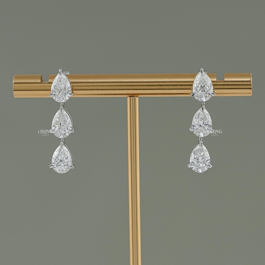 Pear Cut Lab Grown Diamond Drop Earrings/ Conflict-free Diamond Dangle ...