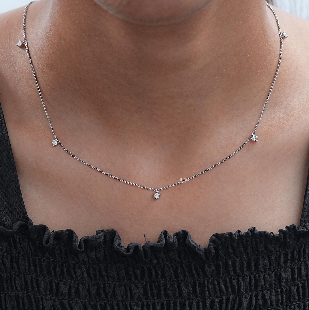 Five Stone Lab Diamond Necklace/ Round Cut Lab Made Diamond Necklace ...