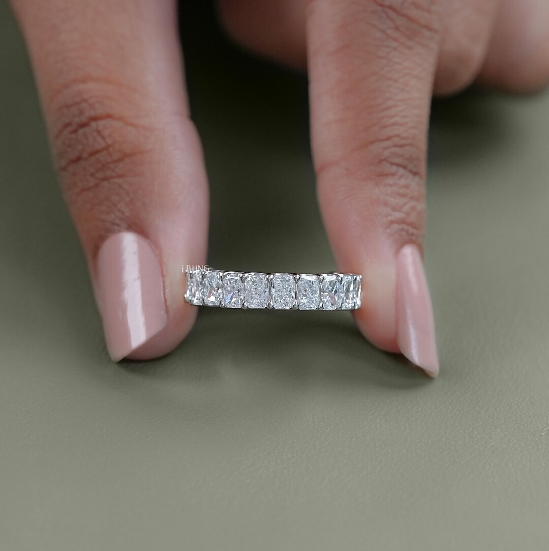Radiant Cut Lab Diamond Eternity Band / Conflict Free Diamond Wedding ...