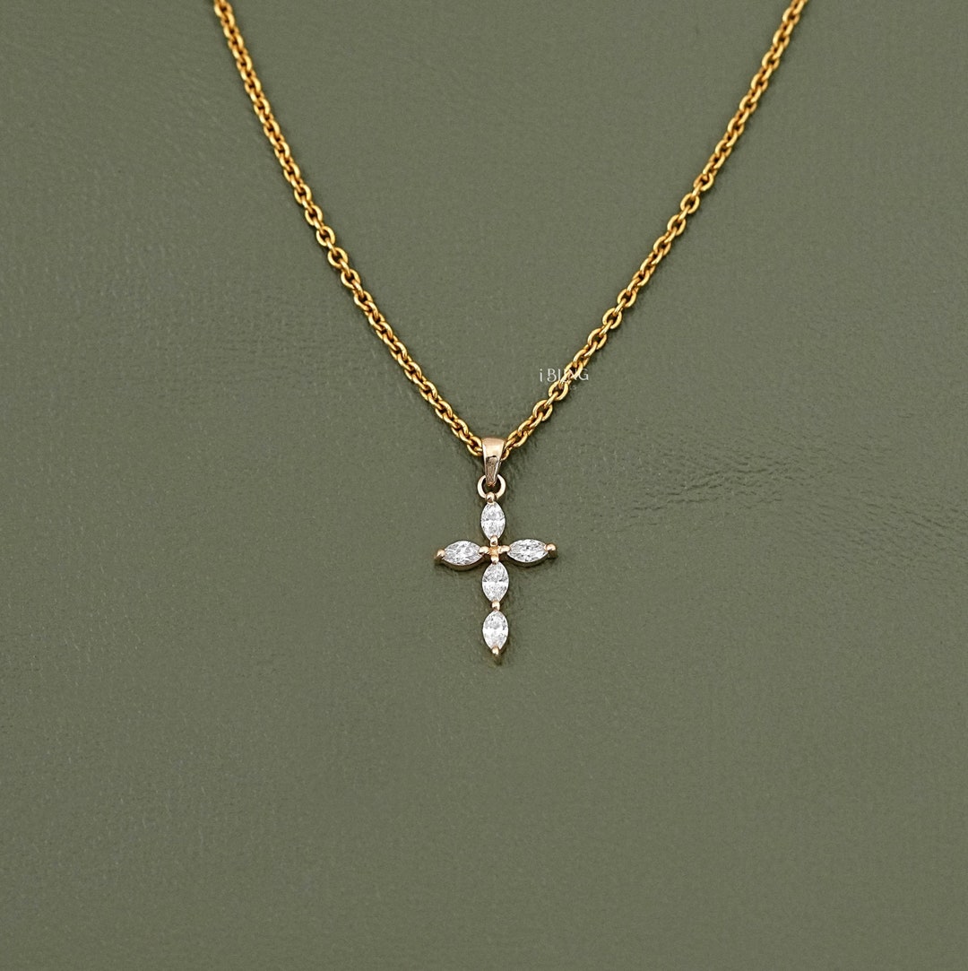 Encrusted Cross Eco Firendly Diamond Necklace / Marquise Cut CVD ...