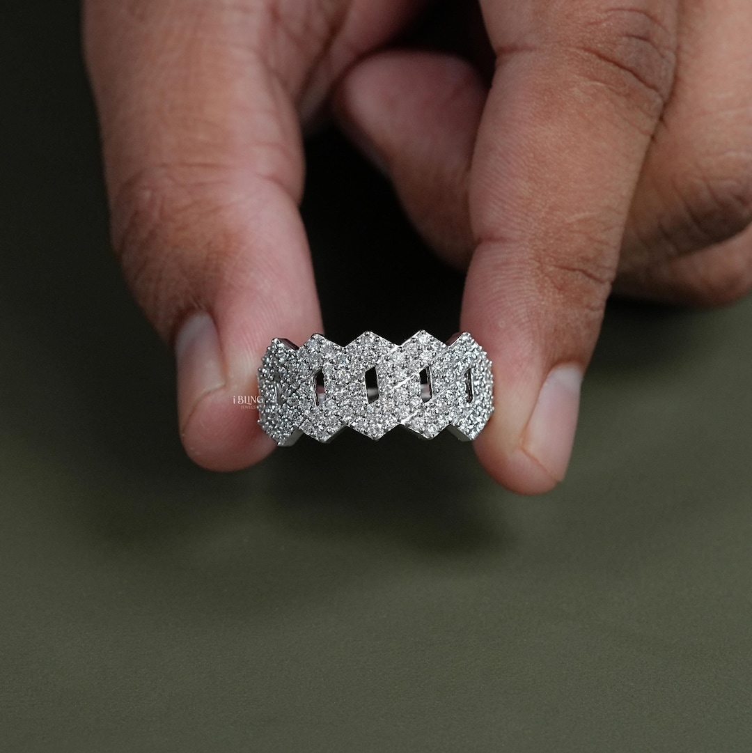 Round Cut Lab Grown Diamond Cuban Chain Link Ring / EF-VS Eco Friendly ...