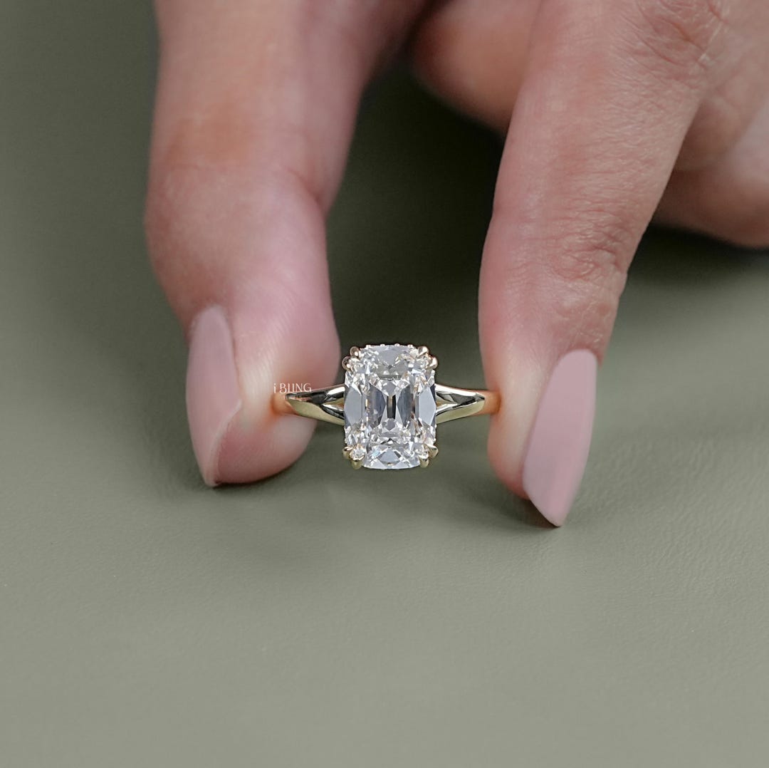 Old Mine Cushion Cut Diamond Hidden Halo Ring / Lab Grown Diamond ...