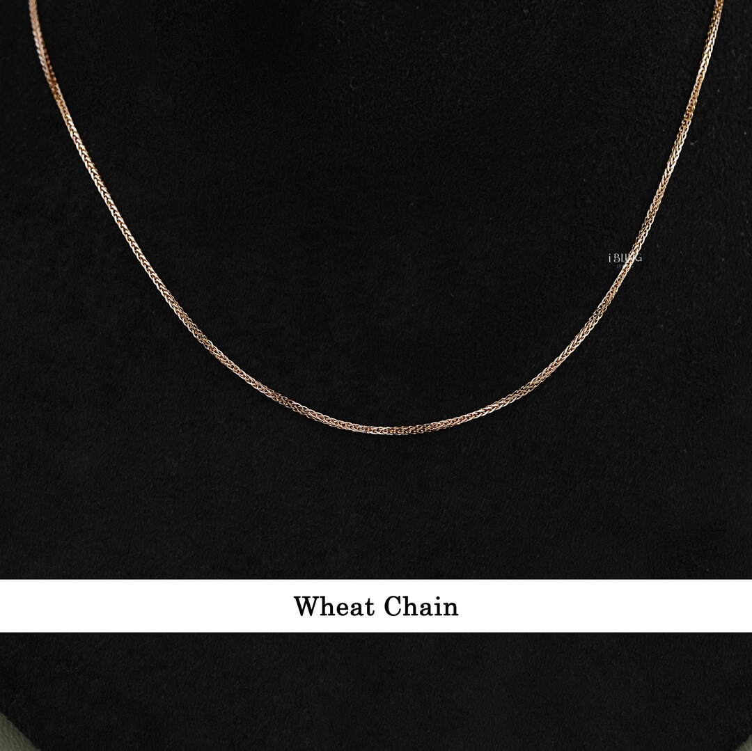 Wheat Chain Necklace for Wedding Gift / 18K Yellow Gold Square Wheat ...