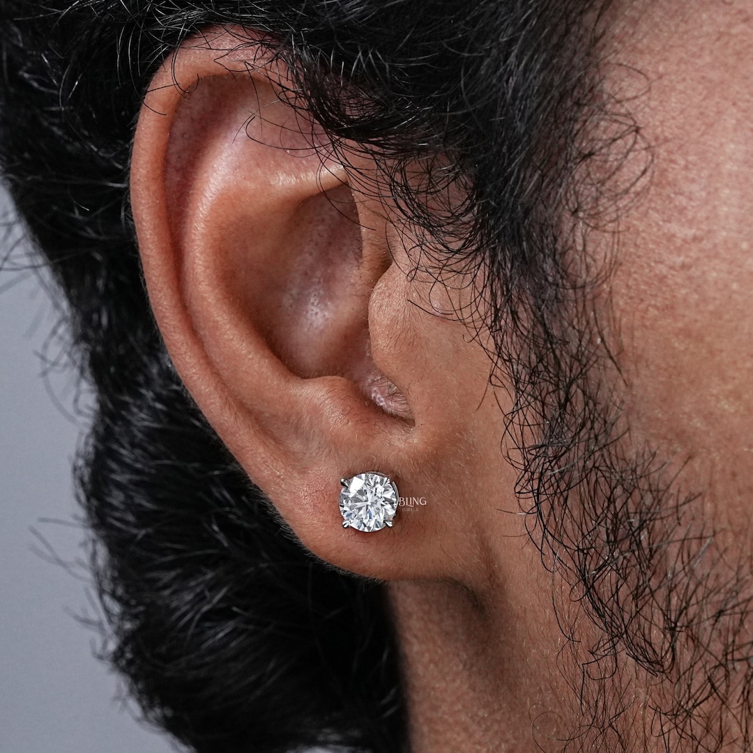 0.50 to 3.00 CT Round Cut Lab Grown Diamond Men's Stud / Claw Prong Set ...