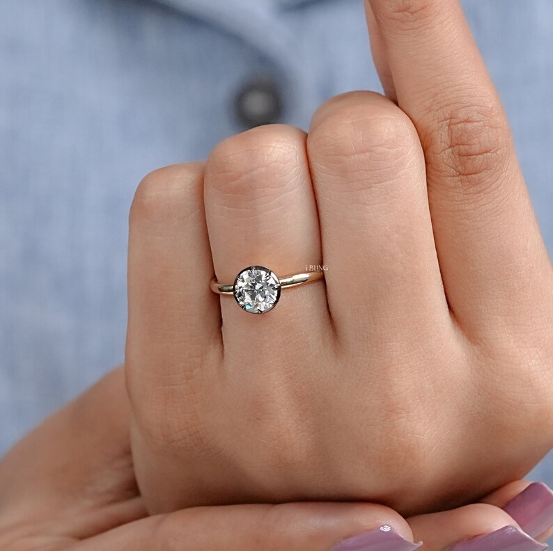 1.00 CT Old European Round Lab Diamond Ring / 14K Yellow Gold Solitaire ...