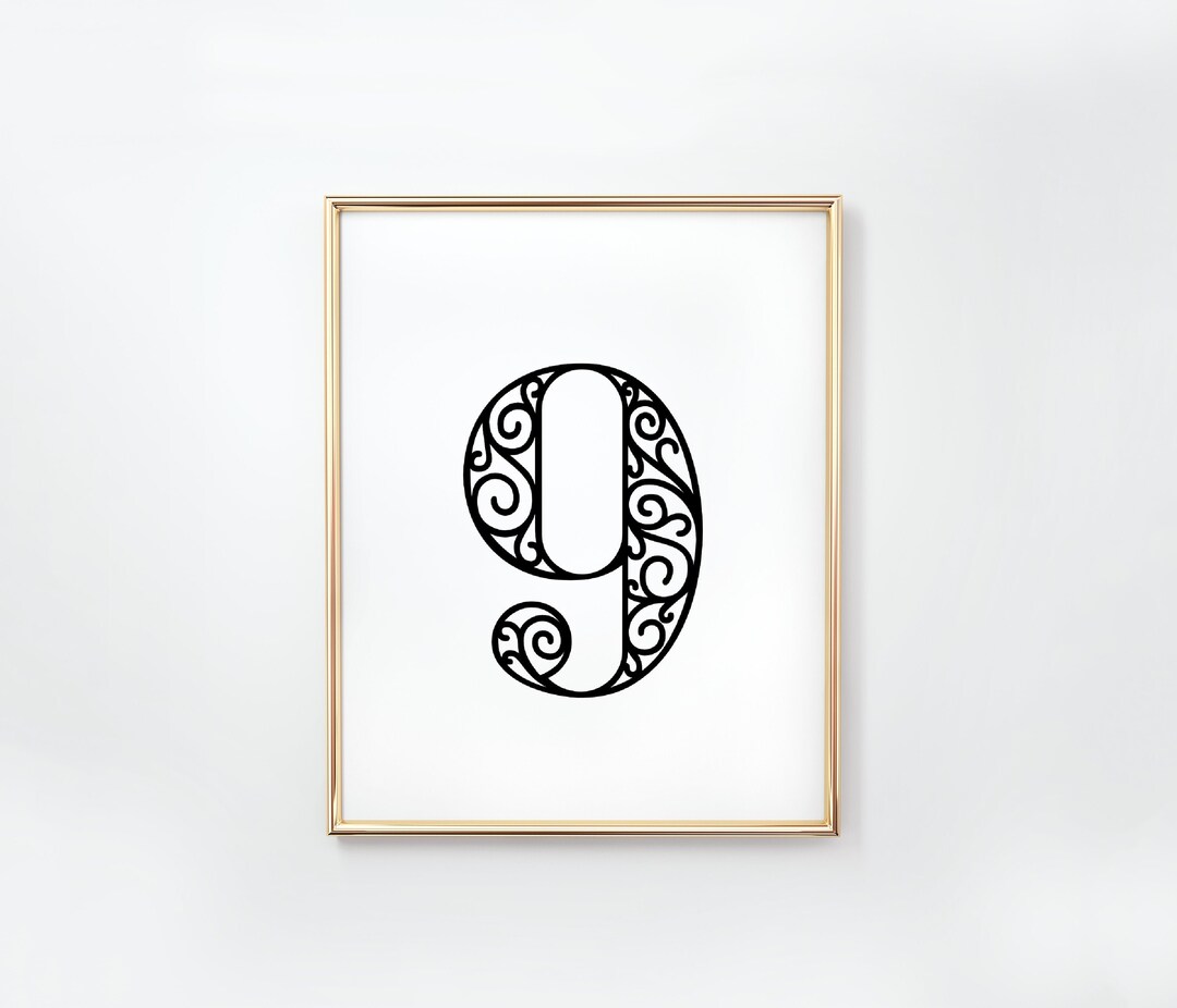 Number 9 Print Number Nine Poster Ornate Number Sign Wall - Etsy