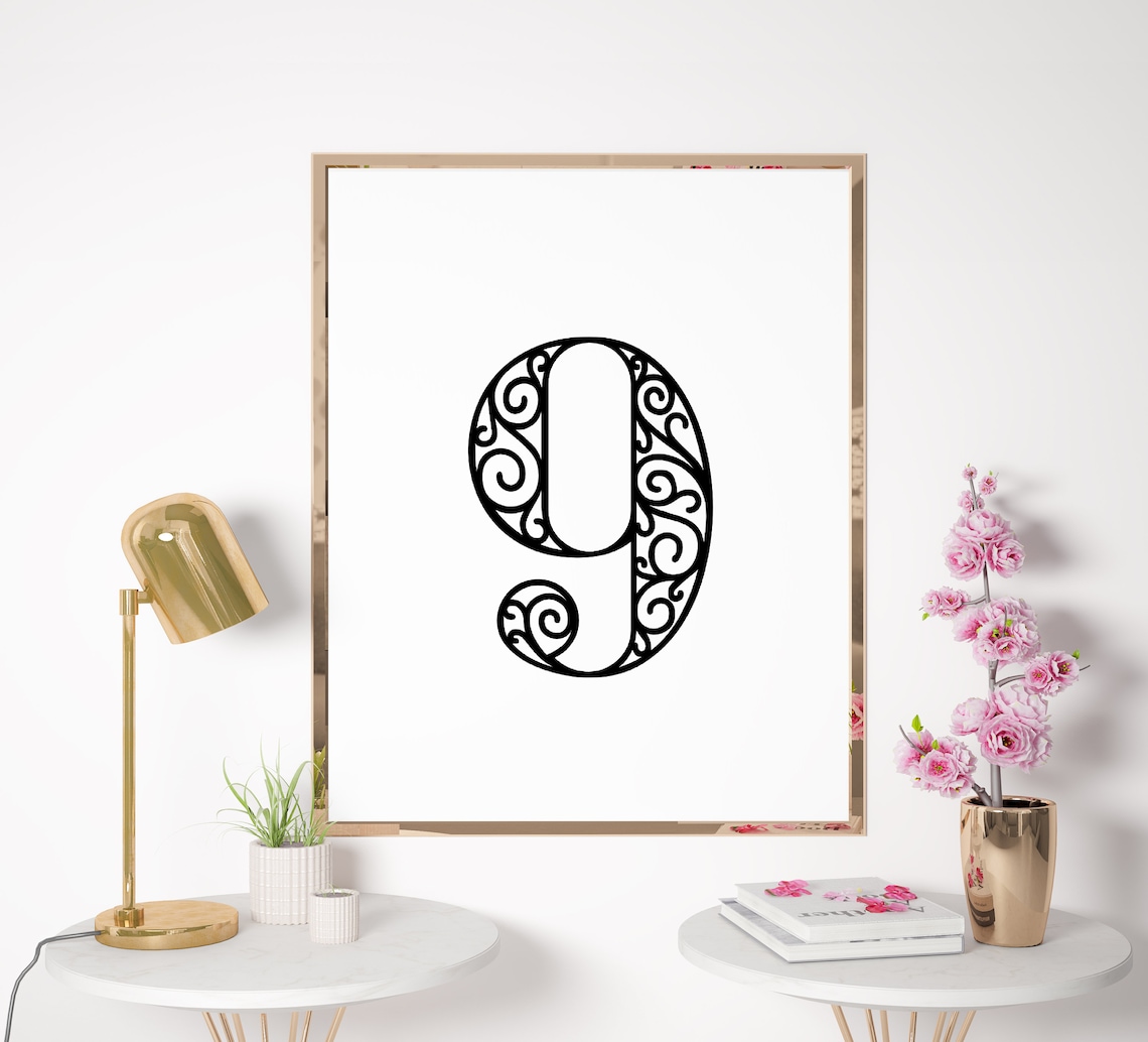 Number 9 Print Number Nine Poster Ornate Number Sign Wall - Etsy
