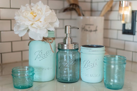 Bathroom or Kitchen Mason Jar Set Farmhouse Mason Jar - Etsy