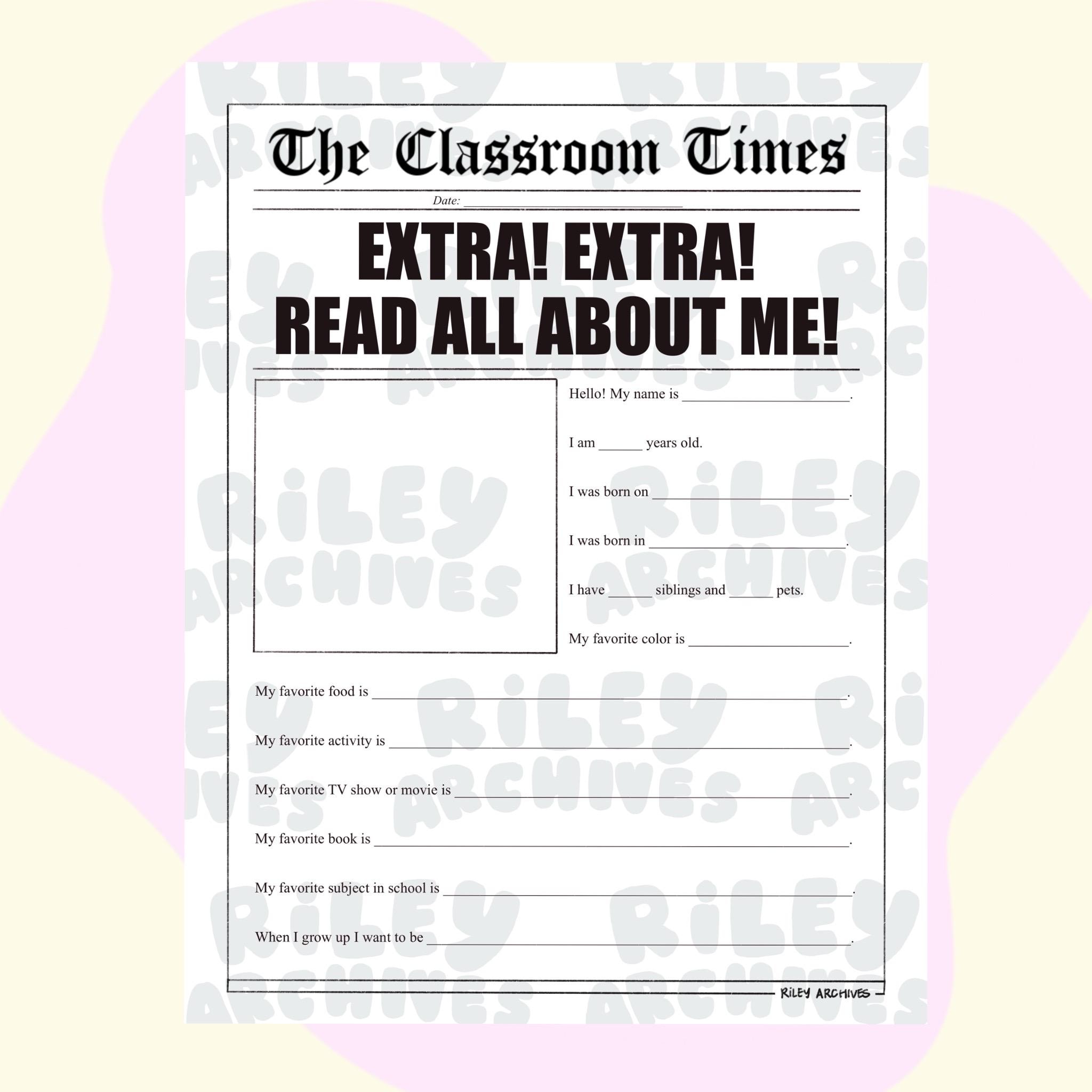All About Me Newspaper | Worksheet Download - Etsy