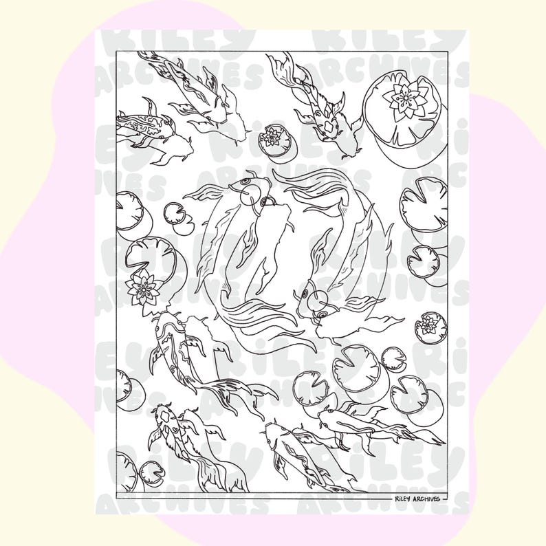 Koi Pond | Coloring Page Download - Etsy