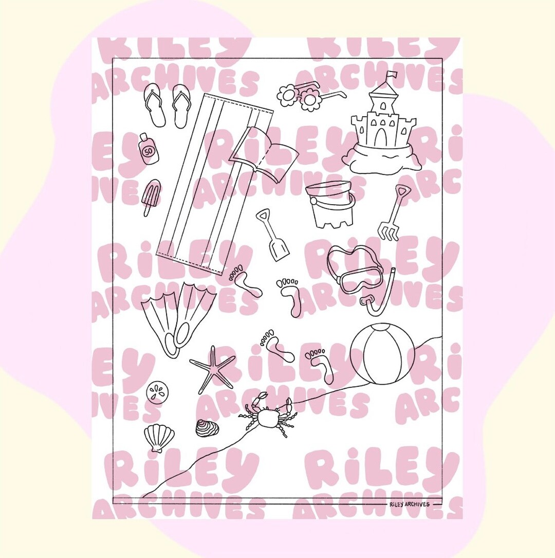 Beach Day Coloring Page Download - Etsy