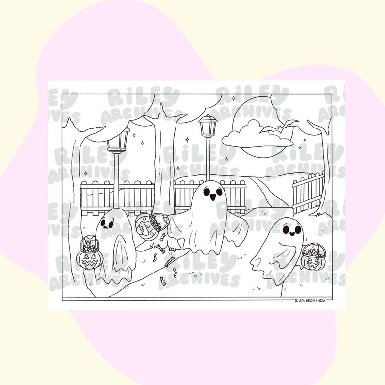 Trick or Treating Ghosts | Coloring Page Download - Etsy