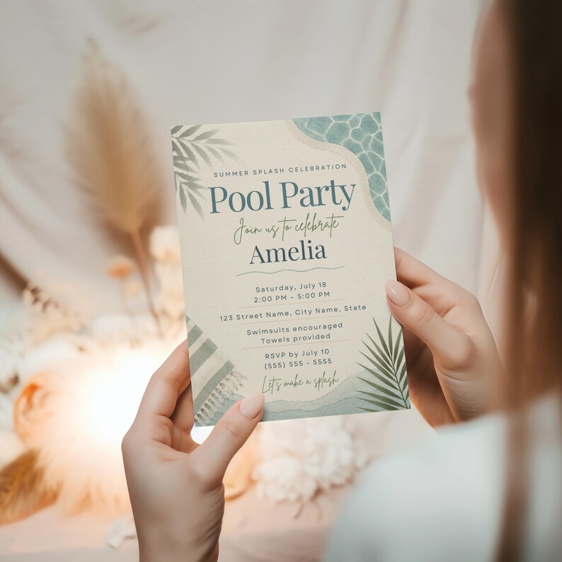 Pool Party Birthday Invitation, Summer Splash Invite, Editable Canva ...