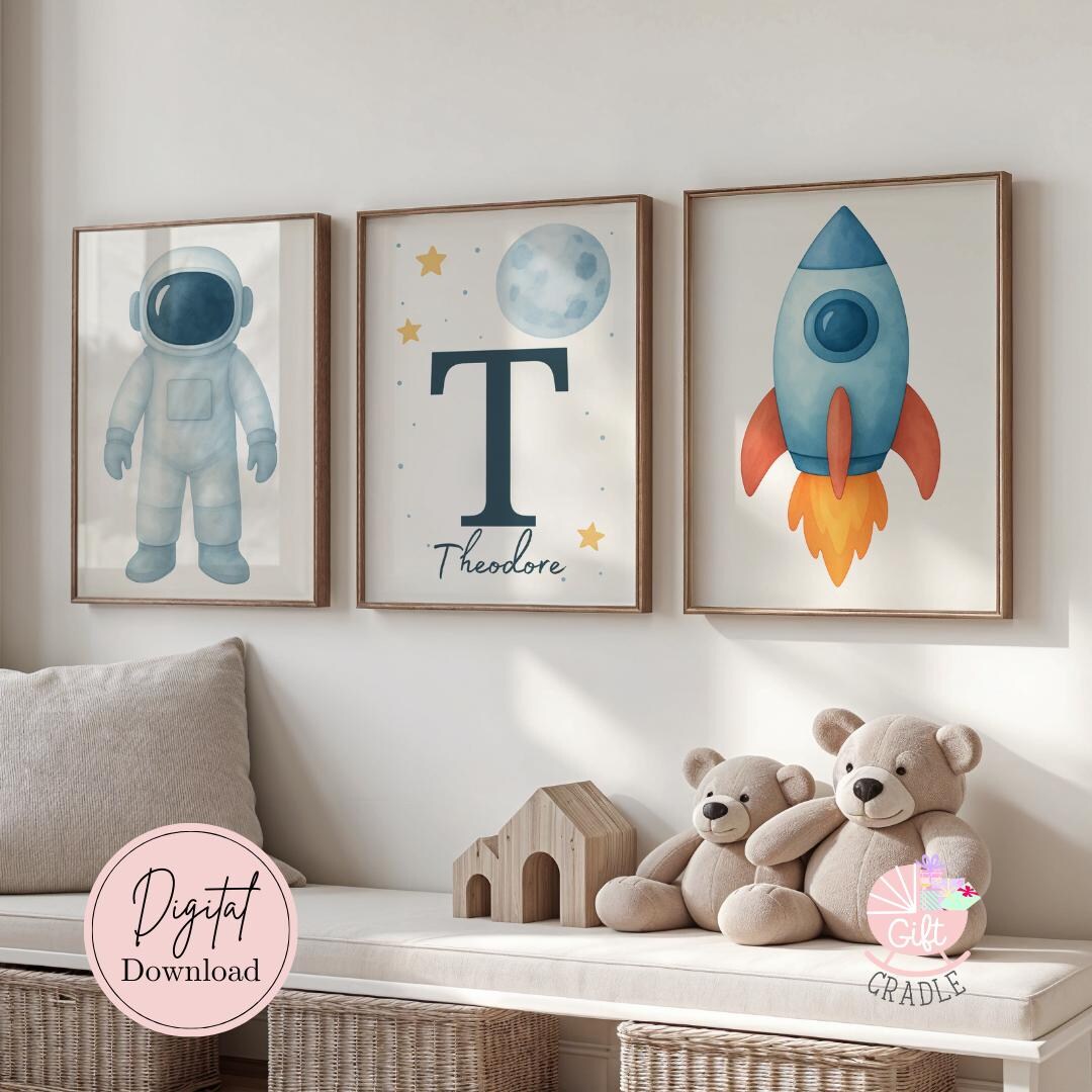 Personalized Outer Space Nursery Art | Set of 3 Astronaut and ...