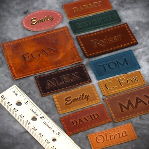 Leather Name Patch, Leather Name Tag, Custom Leather Patch Stitch on Patch Personalized Leather ...