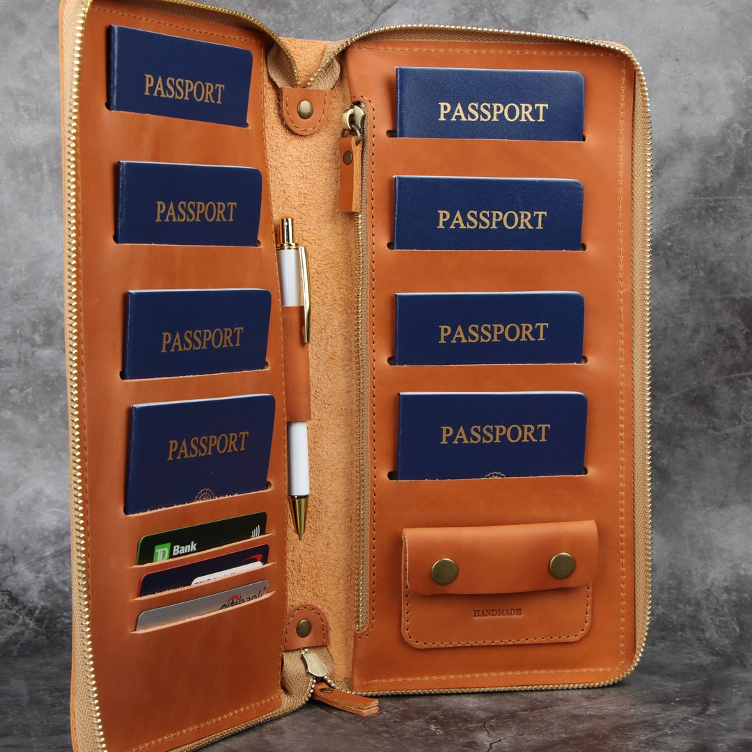 Family Passport Holder Zipper Family Travel Wallet Leather Passport ...