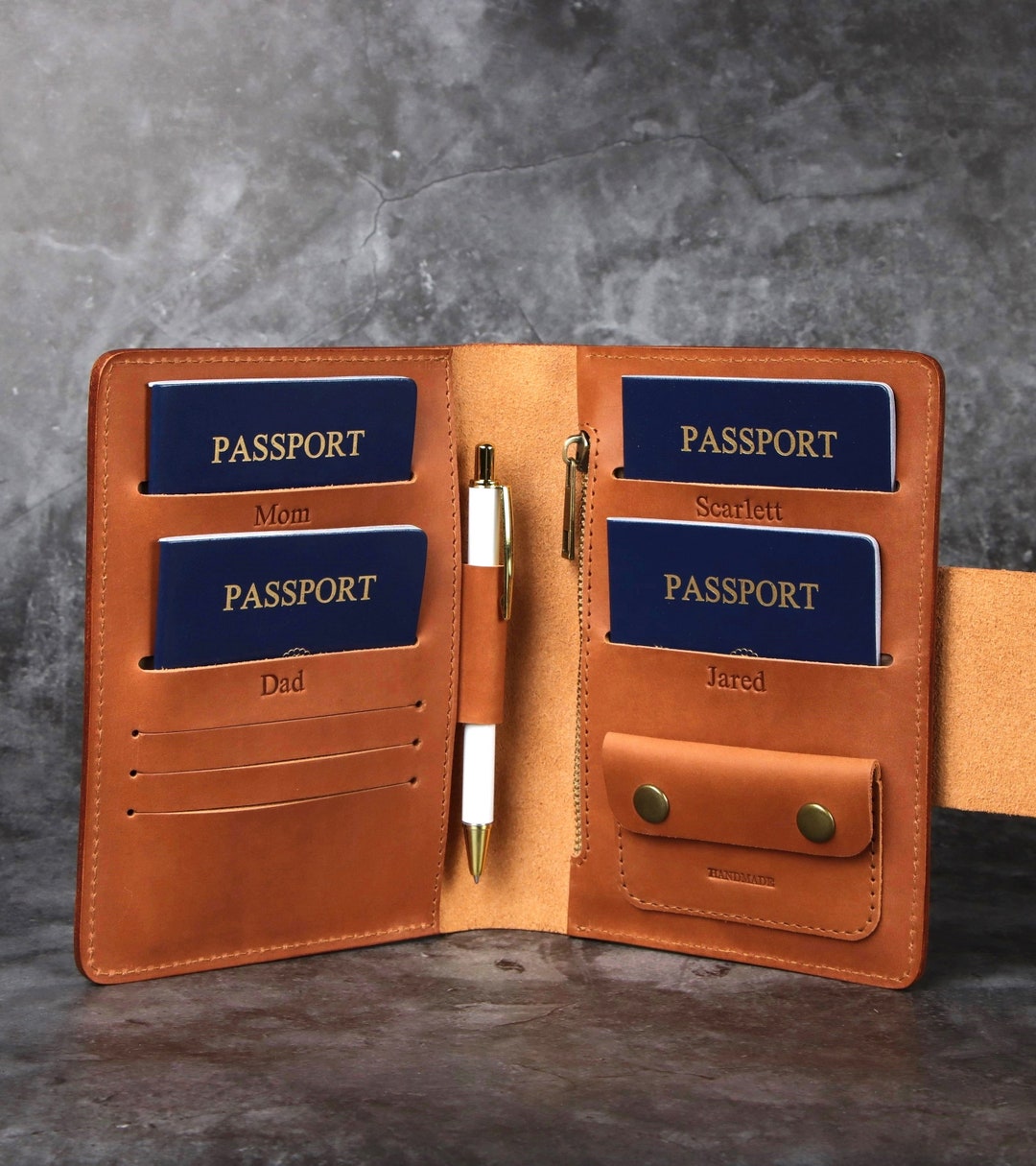 Family Passport Holder for 4 Family Travel Wallet Personalized Leather ...