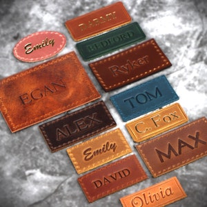 Leather Name Patch, Leather Name Tag, Custom Leather Patch Stitch on Patch Personalized Leather ...