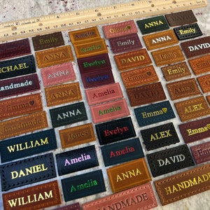 Leather Name Patch, Leather Name Tag, Custom Leather Patch Stitch on ...